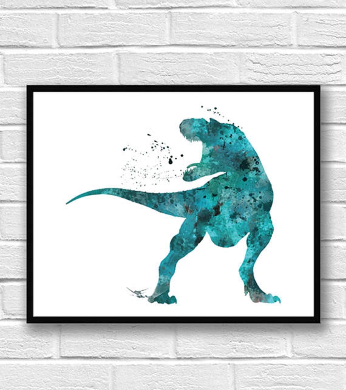 T-rex Watercolor Print Dinosaur Art Dinosaur Poster Wall - Etsy