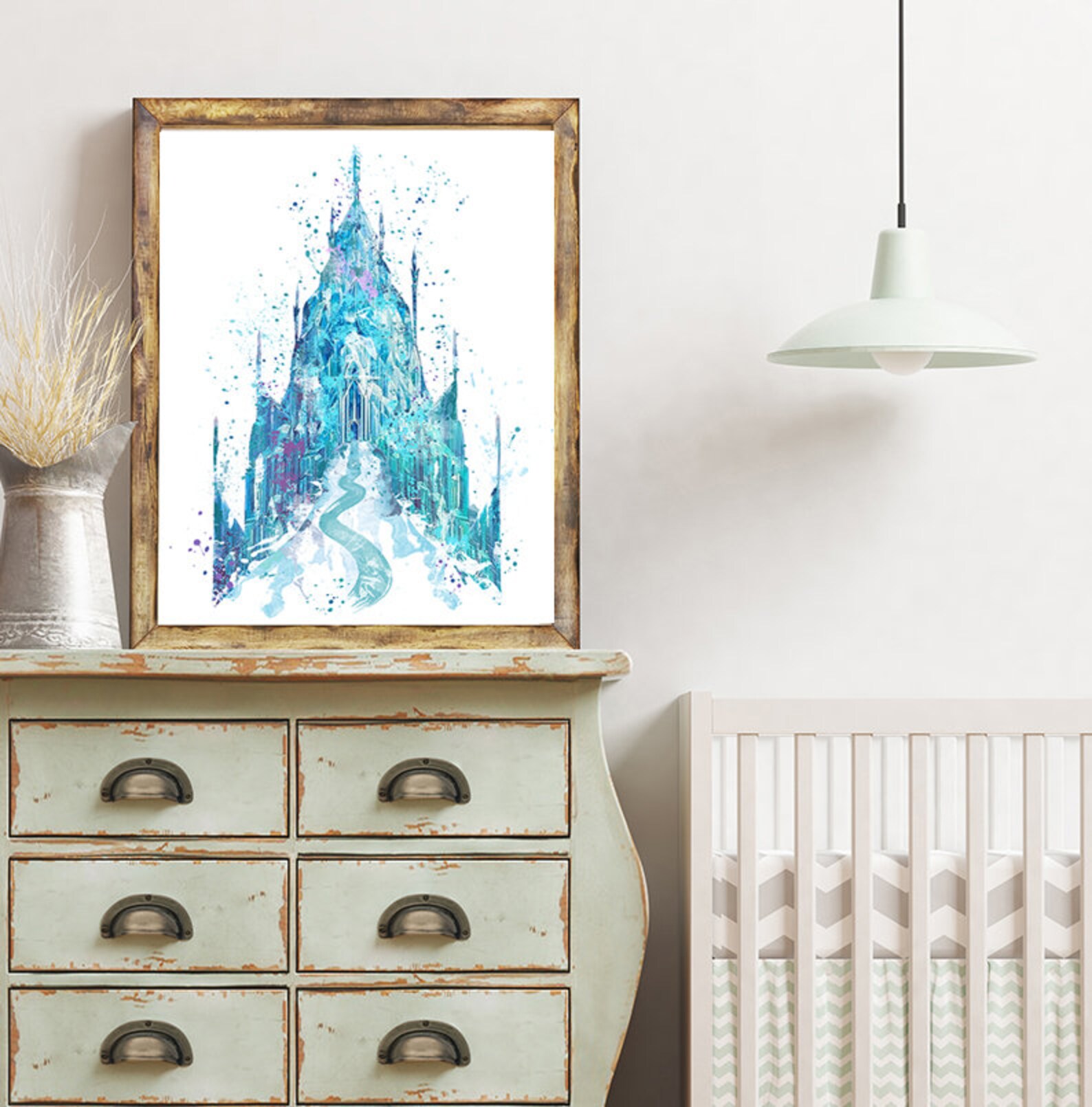 Frozen Castle Watercolor Print Princess Elsa Anna Ice - Etsy