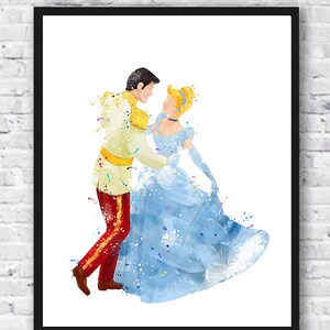 Princess Cinderella and Prince Charming Watercolor Print Art Movie ...