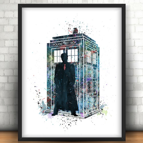 Tardis From Dr Who Print Abstract Watercolor Poster Blue Wall - Etsy