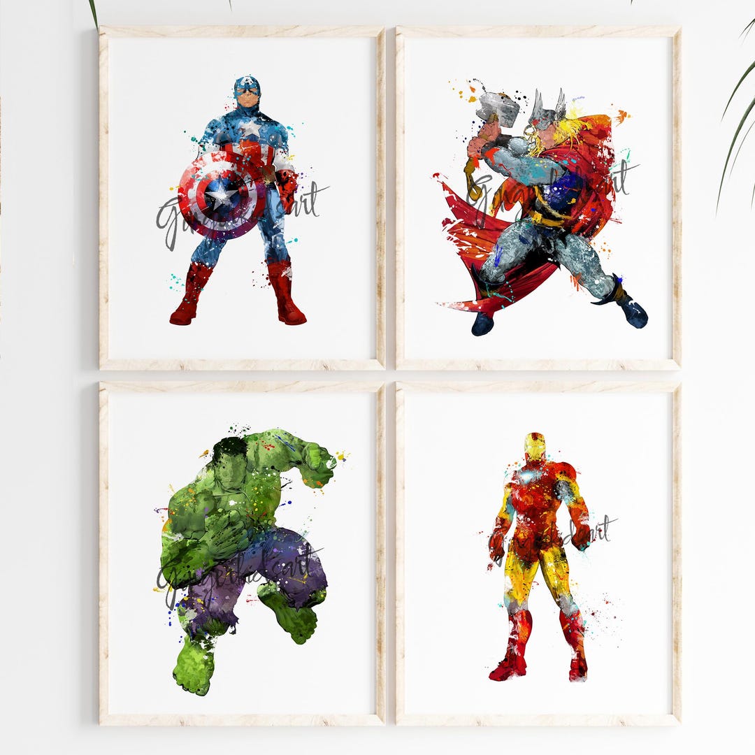 Watercolor Avengers Art Print: Superhero Movie Poster, Kids Room Decor ...