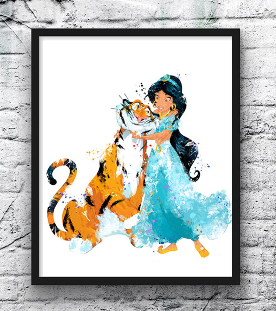 Princess Jasmine Watercolor Art Print Aladdin Rajah | Etsy