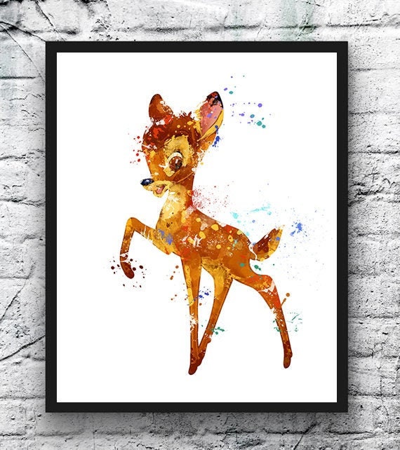 Bambi Watercolor Art Print Movie Poster Kids Room Decor | Etsy