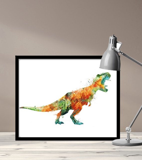 T Rex Watercolor Print Dinosaur Art Movie Poster Jurassic | Etsy