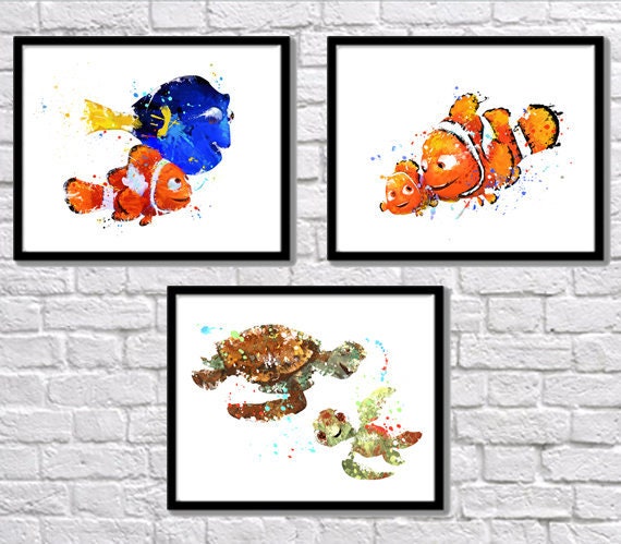 Finding Nemo Watercolor Art Print Nemo Dory Turtle Fish | Etsy