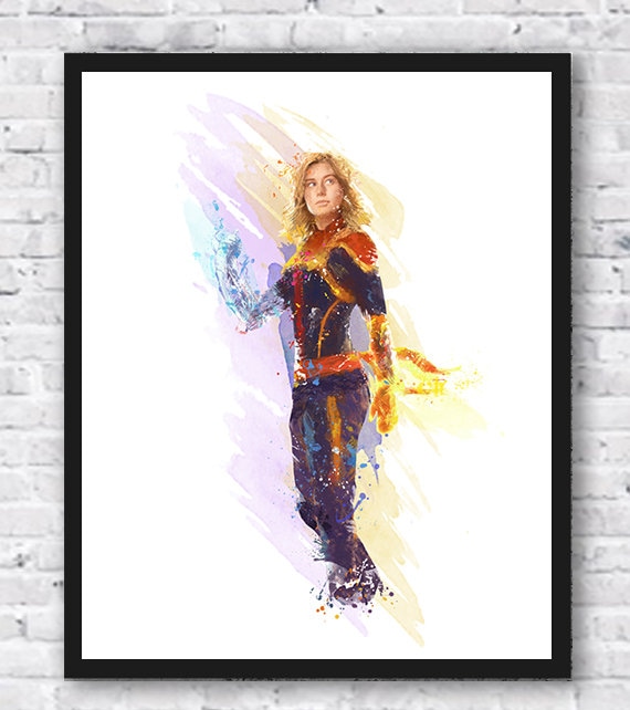 Captain Marvel Superhero Avengers Watercolor Print Wall - Etsy