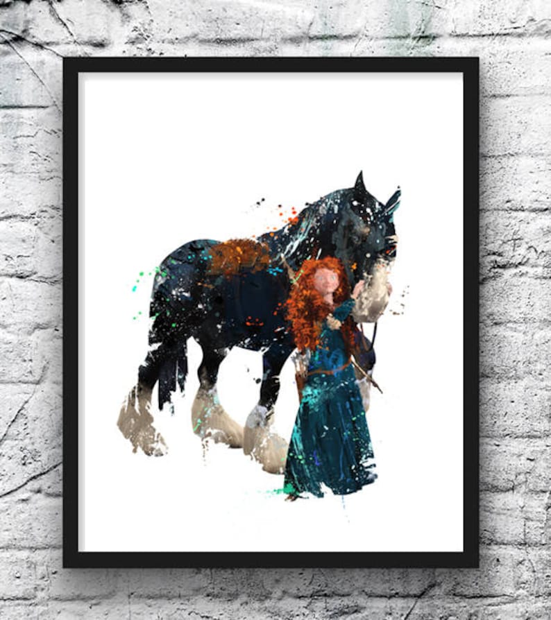 Princess Merida Watercolor Print Brave Poster Angus Horse - Etsy India