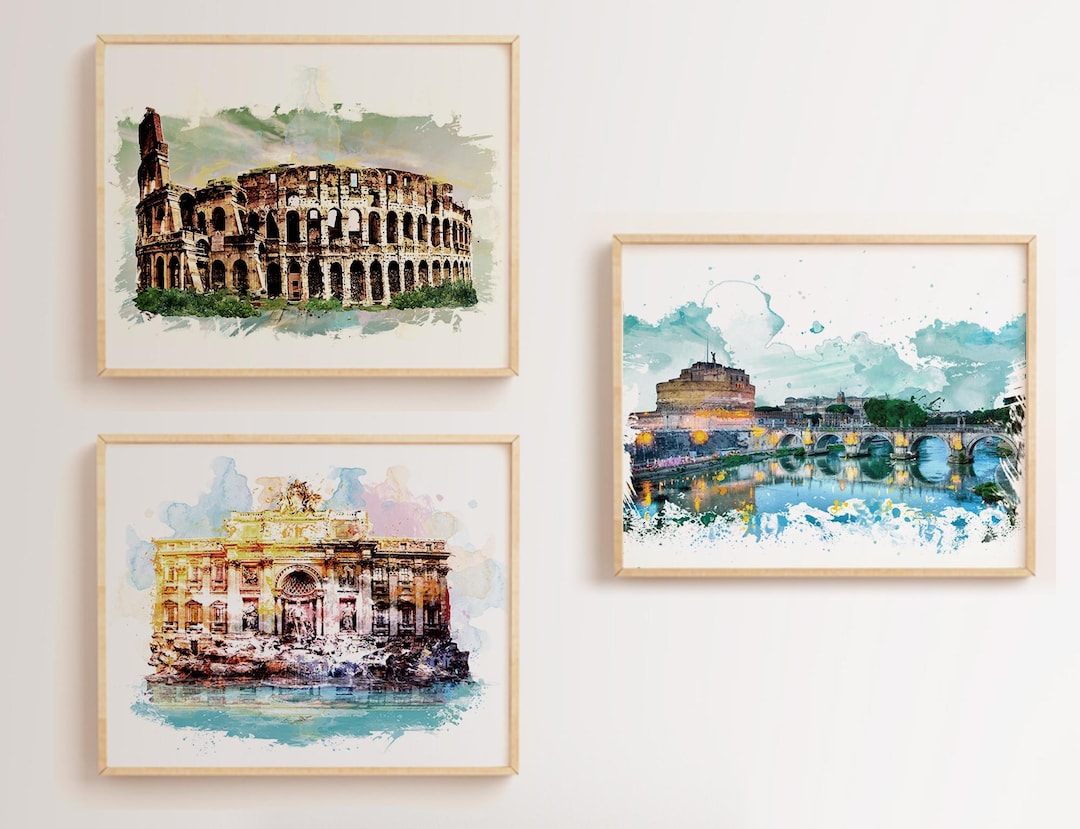 Rome Watercolor Art, Ancient Rome Print, Italy Painting, Coliseum ...