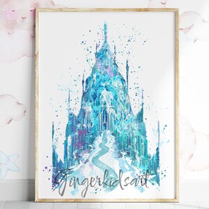 Frozen Castle Watercolor Print, Princess, Elsa, Anna, Ice, Movie Poster ...