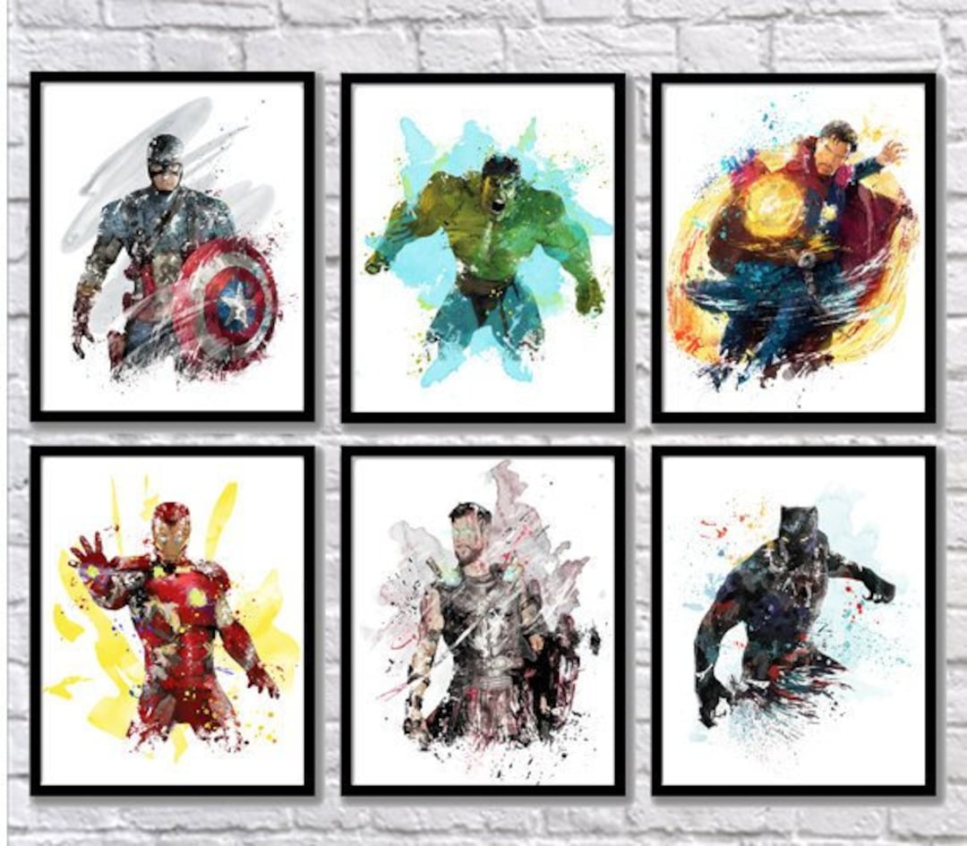 Buy Avengers Superhero Watercolor Art Print Iron Man Captain America Thor Hulk Doctor Strange Black Panther Comic Marvel Wall Art Online