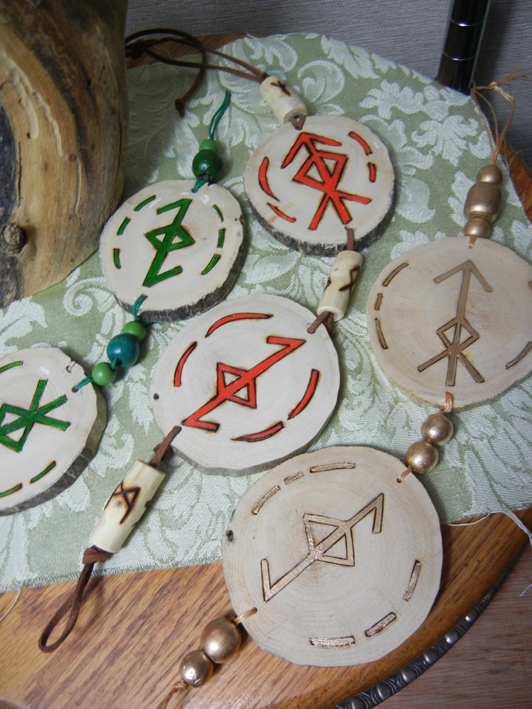 10 Home Protection Amulet Futhark Bind Runes Hand Burned & Painted Red ...