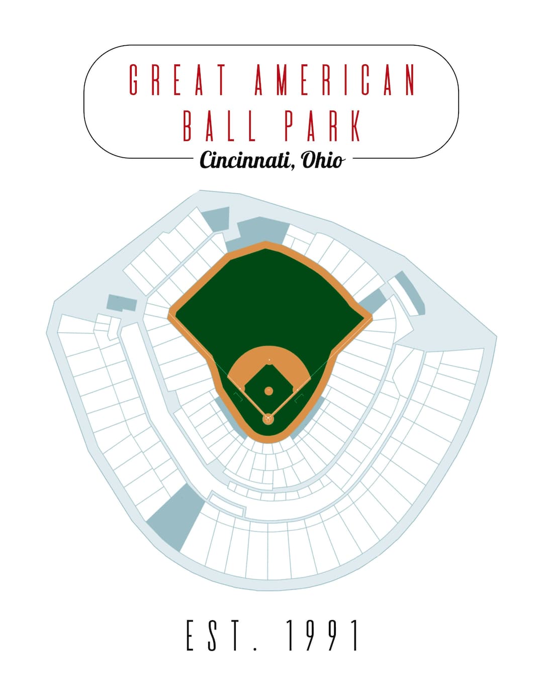 Cincinnati Reds Stadium Map Art, Baseball Fan Gift (digital Download ...