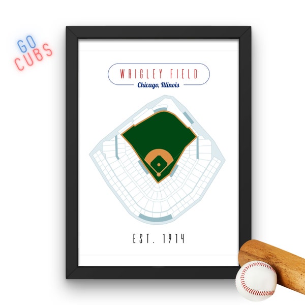 Chicago Map With Wrigley Field - Etsy