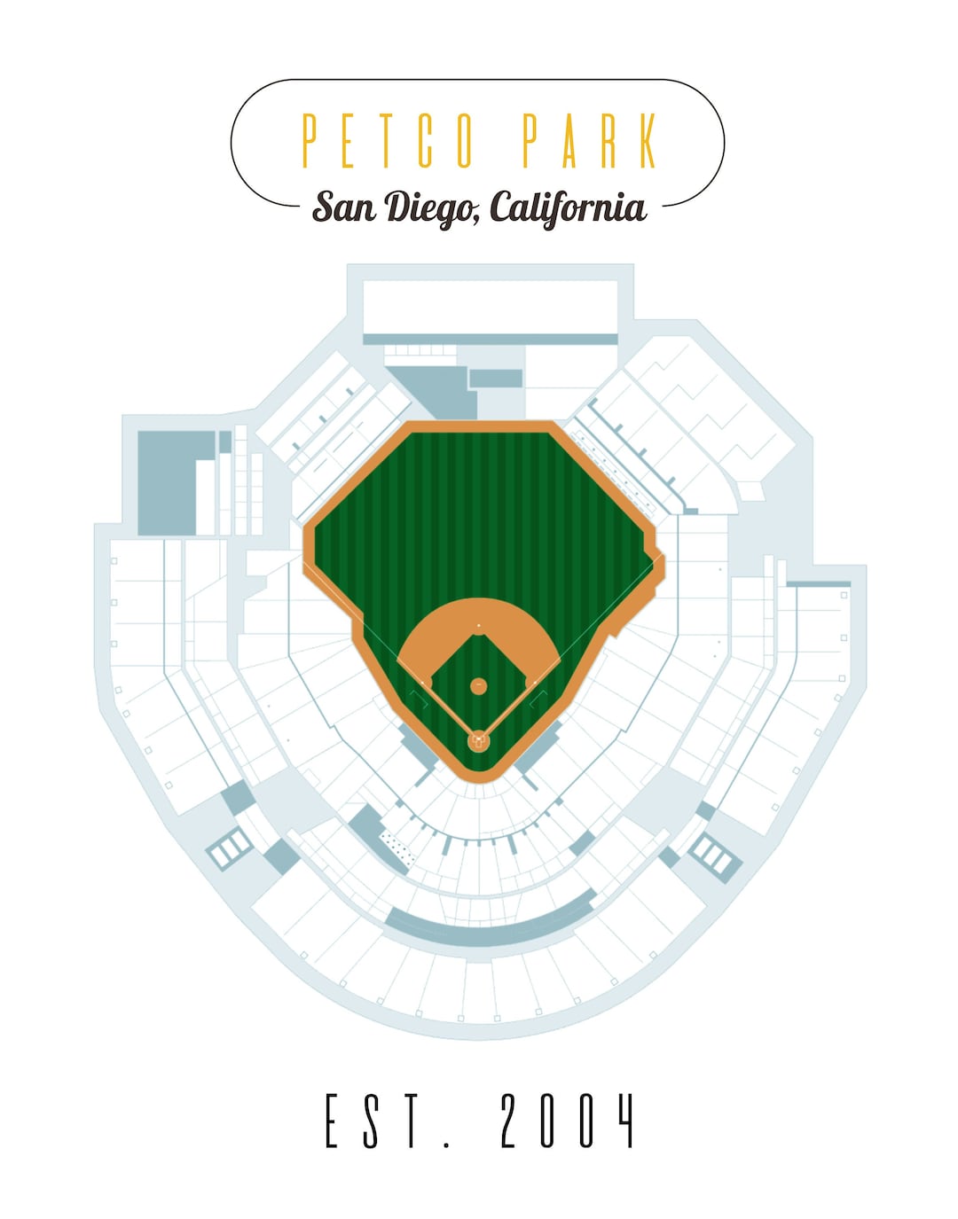 San Diego Padres, Petco Park Stadium Map, Digital Download, Baseball ...