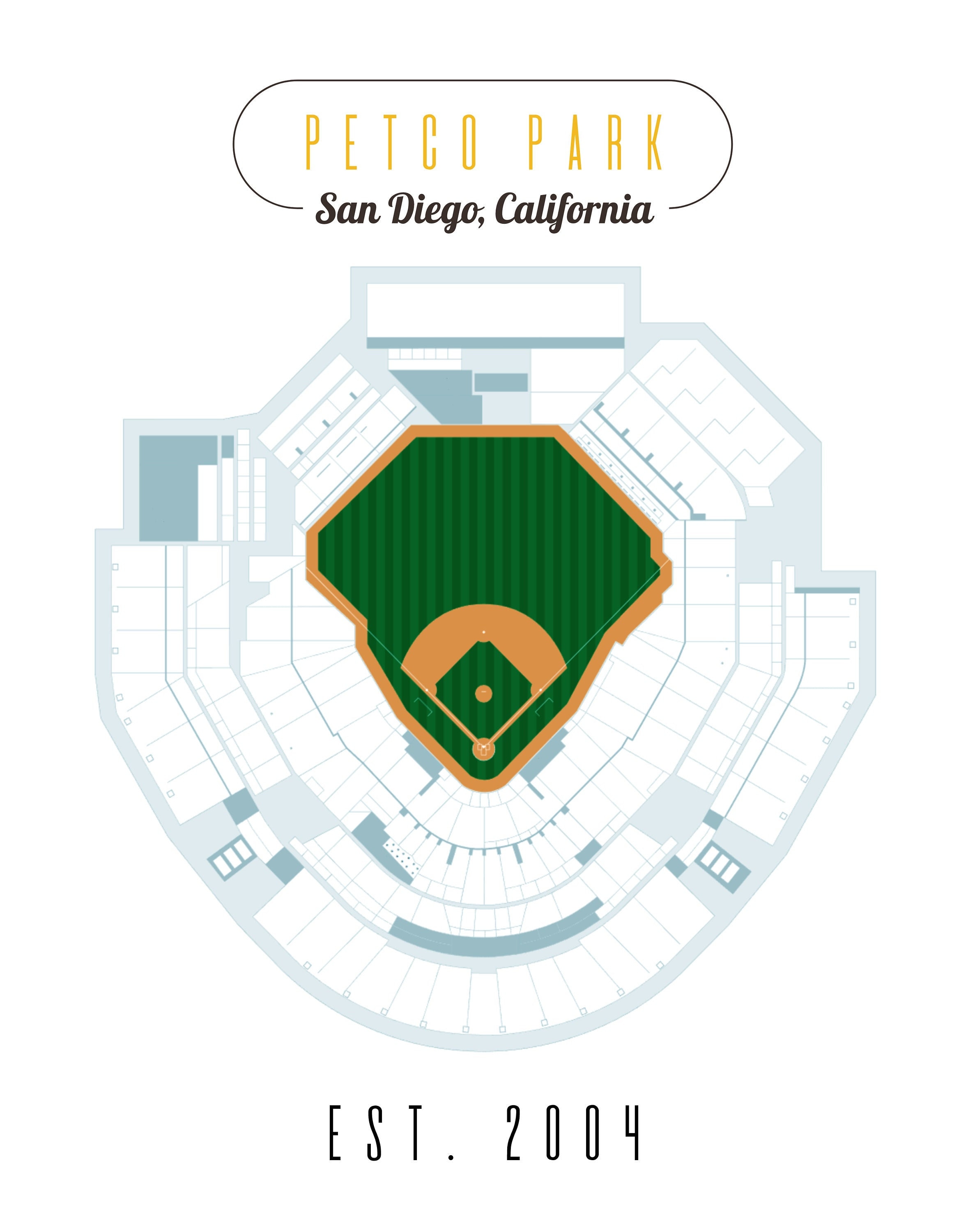 San Diego Padres, Petco Park Stadium Map, Digital Download, Baseball ...