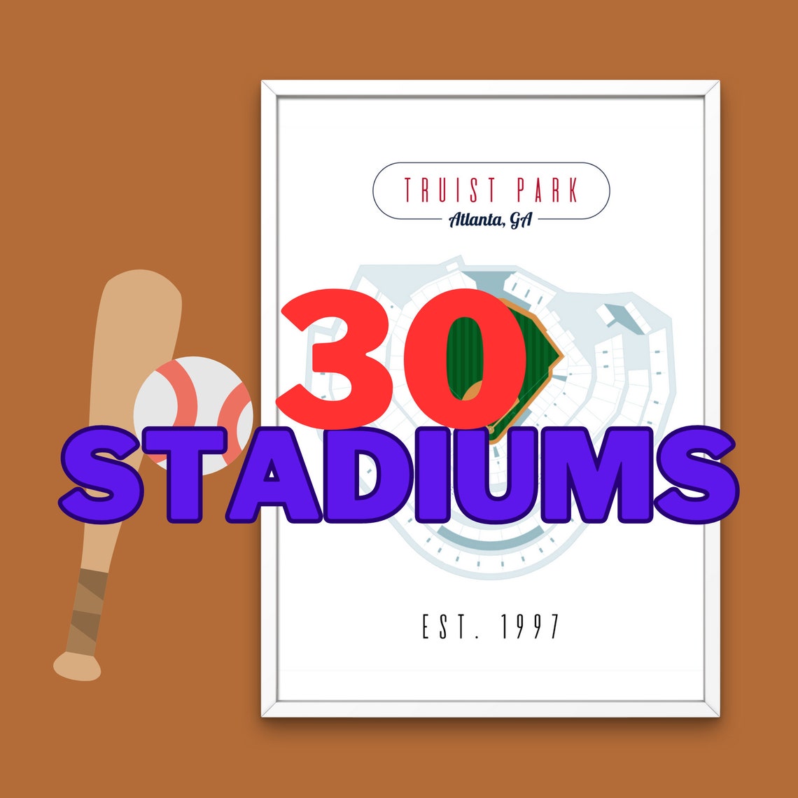 MLB Stadium Maps, Digital Download, Baseball Fan Art, 30 Baseball ...