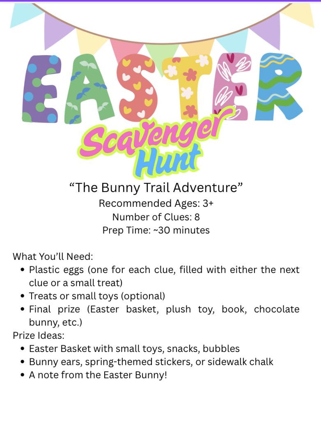 Easter Scavenger Hunt for Kids and Adults Outdoor Indoor Eggs Game Fun ...