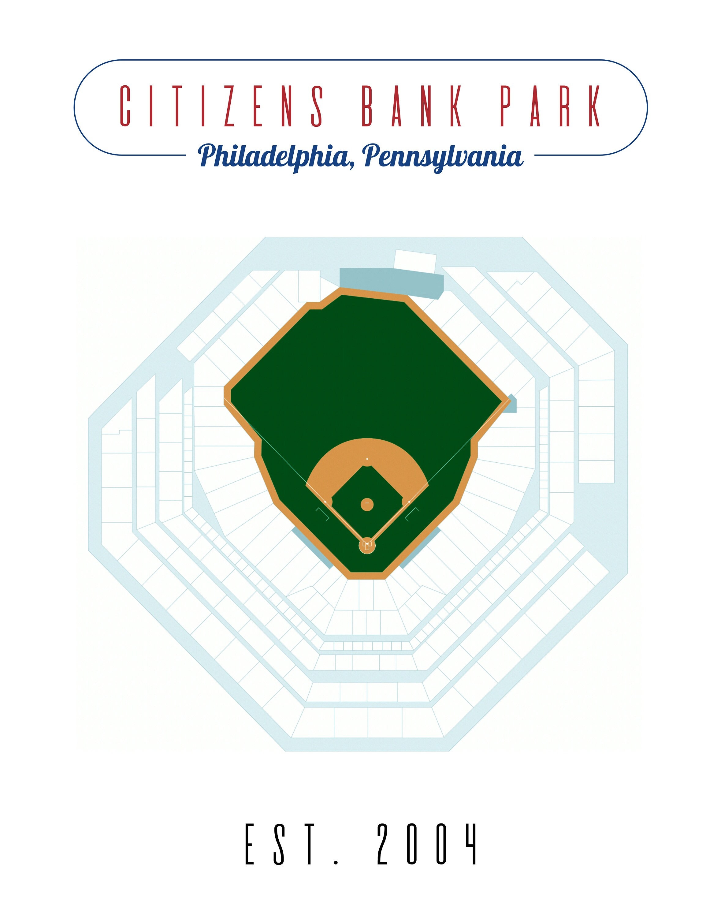 Citizens Bank Park Stadium Map Art, Philadelphia Phillies (digital ...
