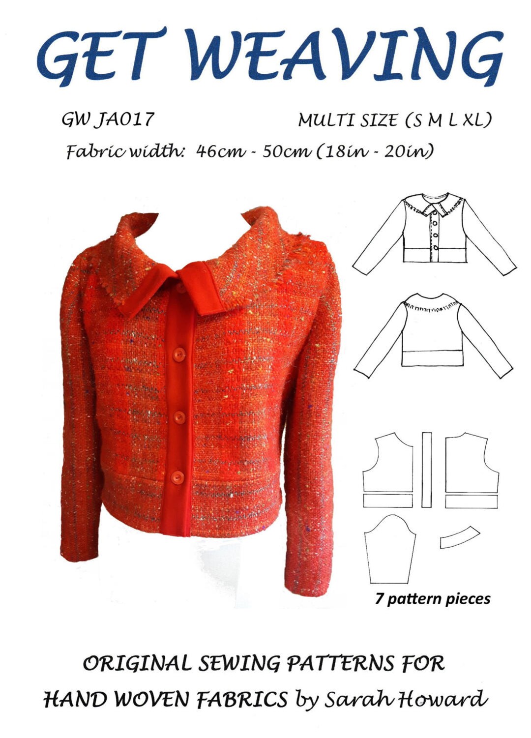 GW JA017 S/M/L/XL Unlined Jacket Pattern for Narrow Hand Woven Fabric ...