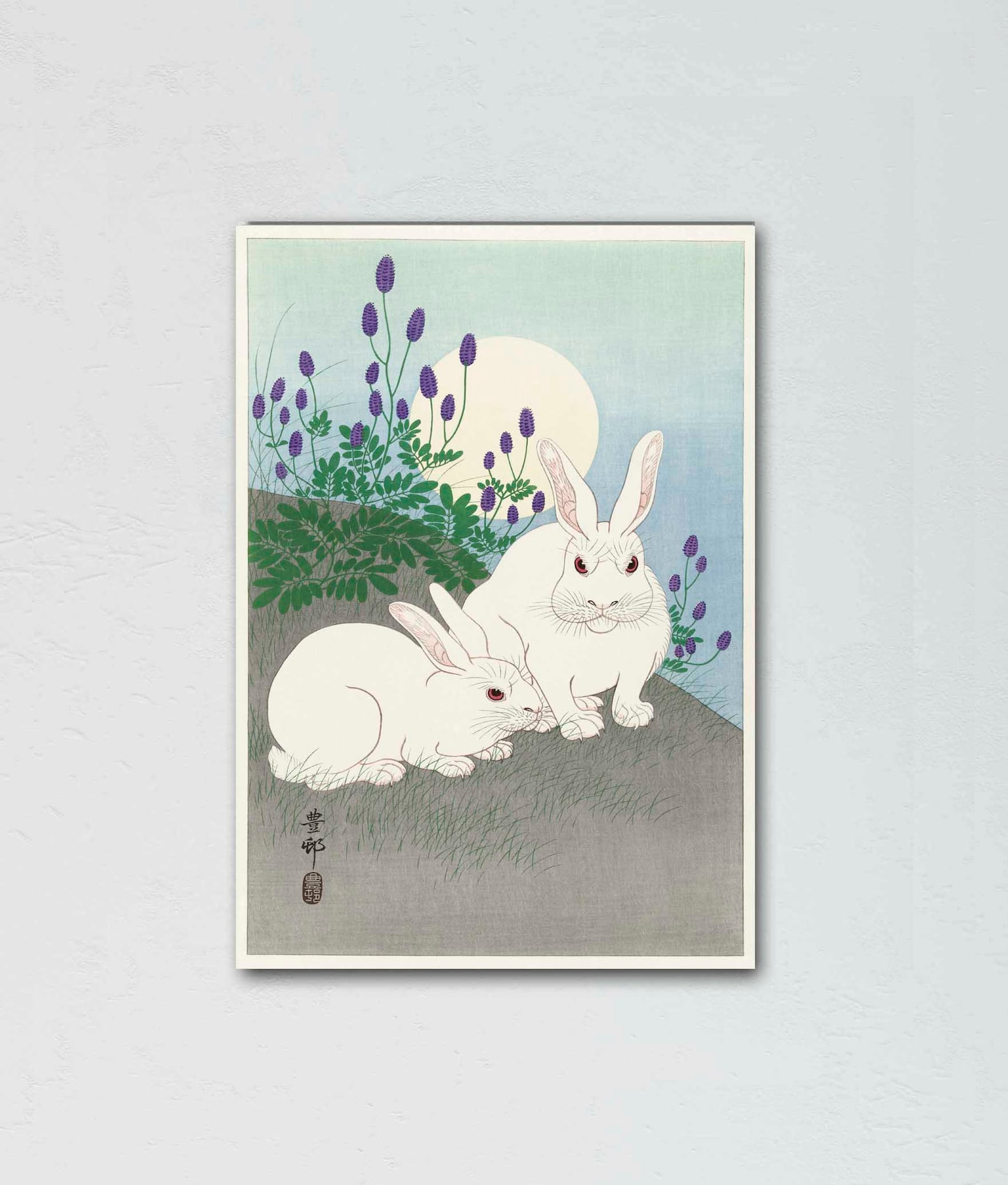 White Rabbits Print Vintage Japanese Art Unique Bunny | Etsy