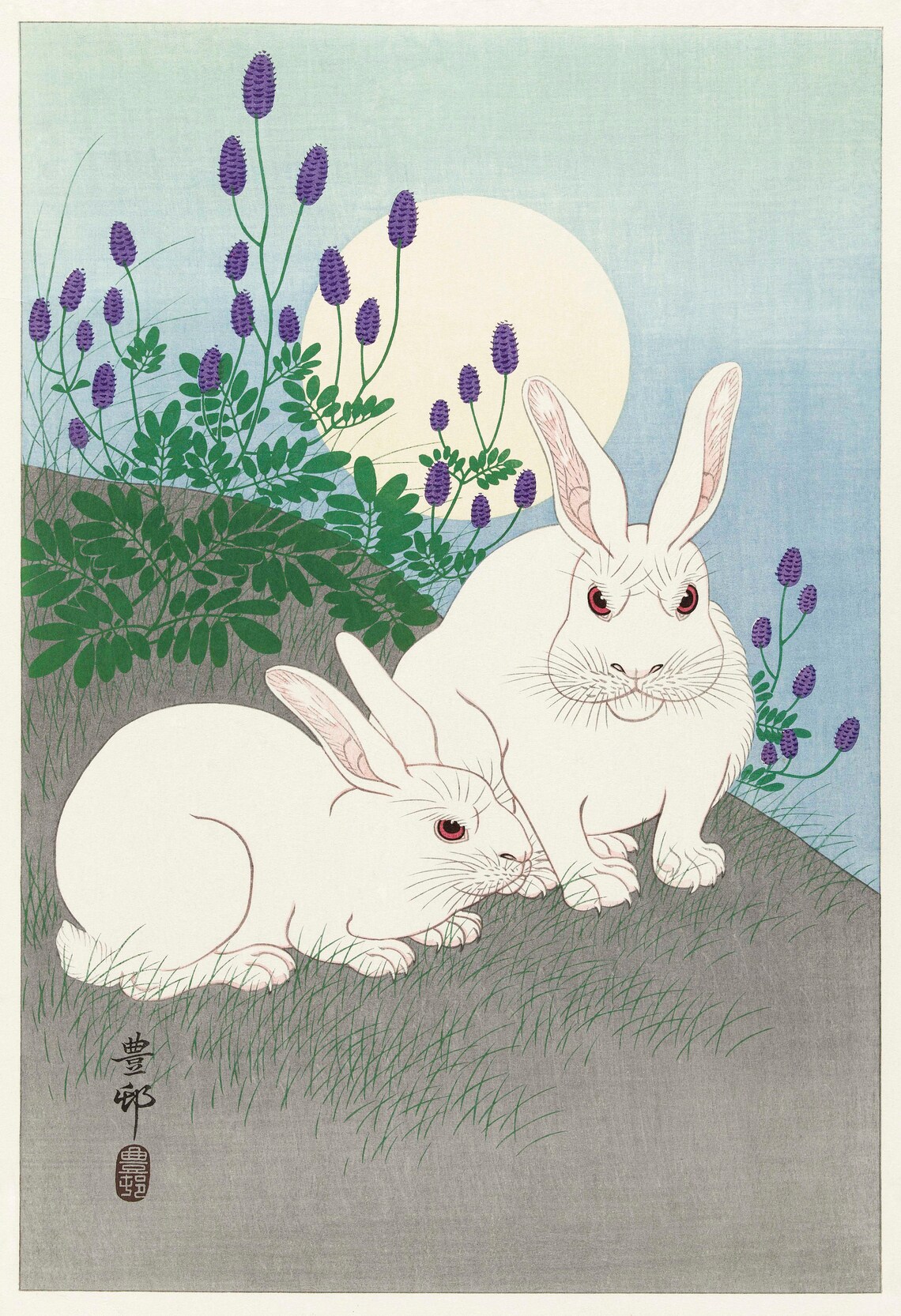 White Rabbits Print Vintage Japanese Art Unique Bunny - Etsy