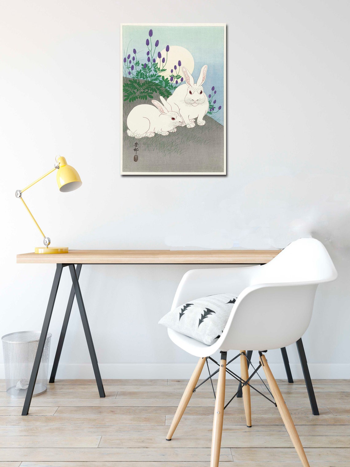 White Rabbits Print Vintage Japanese Art Unique Bunny | Etsy