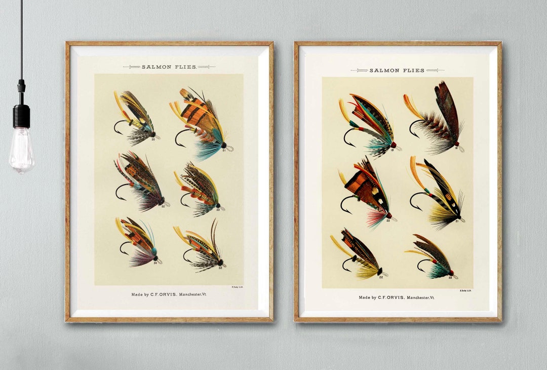 Set of Fly Fishing Art Prints - Orvis Salmon Flies Print Set - Vintage ...