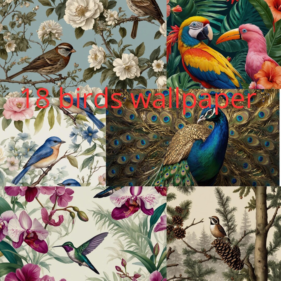 18 Birds Wallpaper, Vintage Wallpaper, Retro Wallpaper, Bird Wallpaper ...