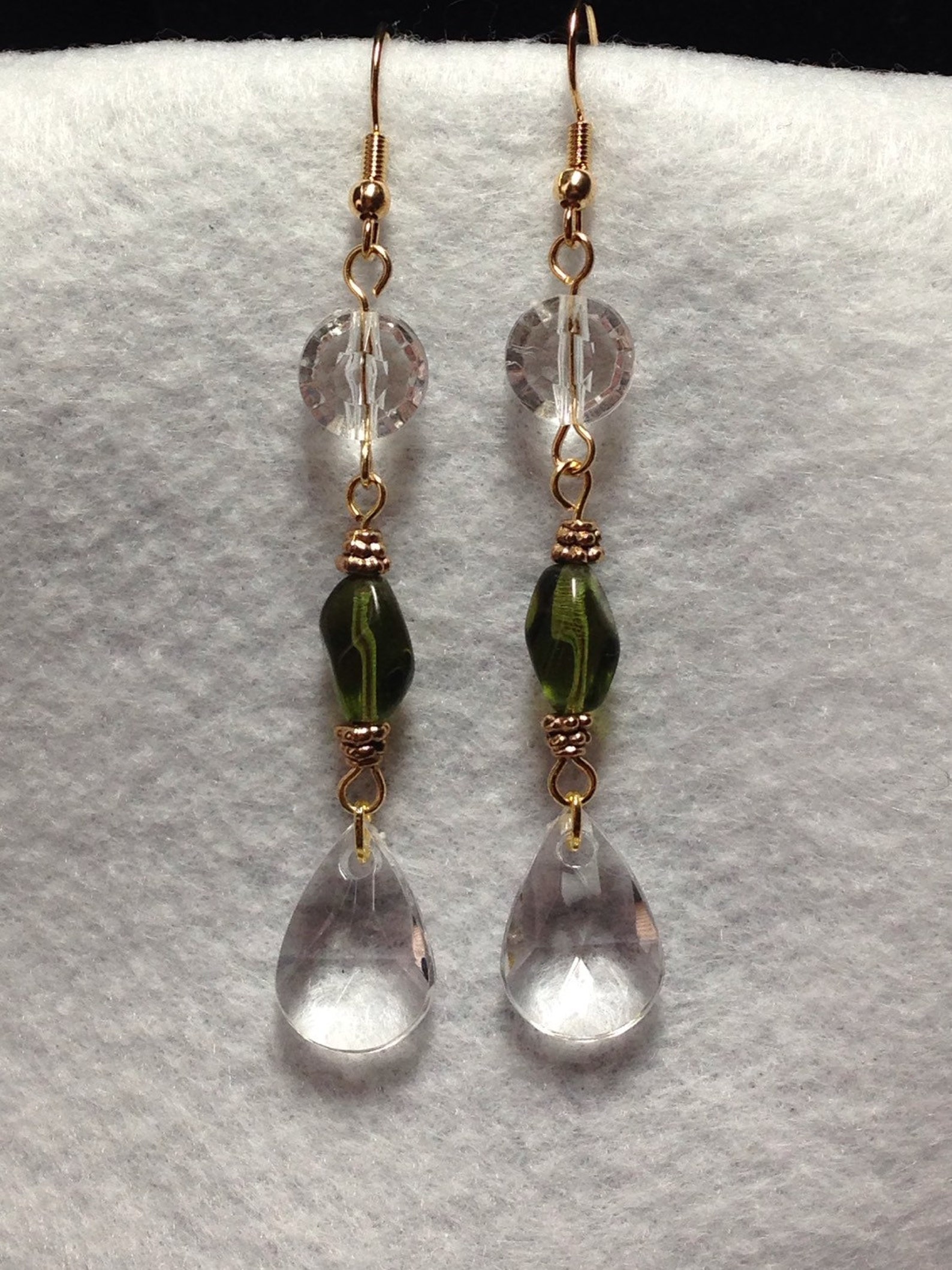 Olive Green and Gold Clear Crystal Dangle Earrings - Etsy