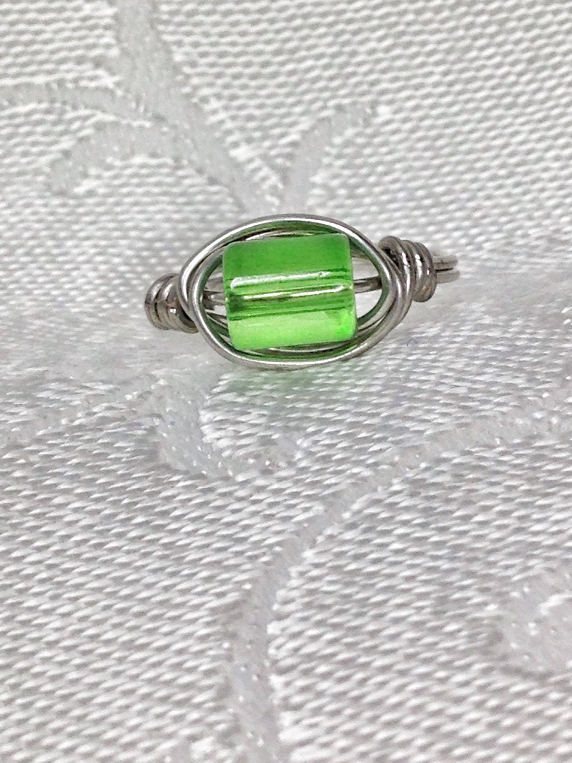 Green Silver Beaded Wire Wrapped Ring - Etsy