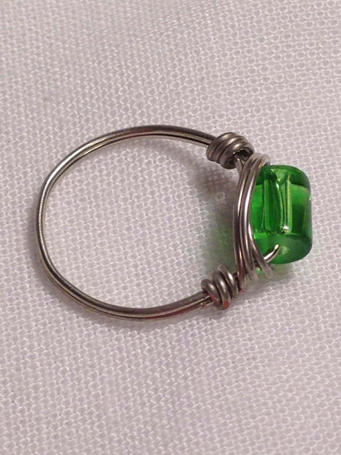 Green Silver Beaded Wire Wrapped Ring - Etsy
