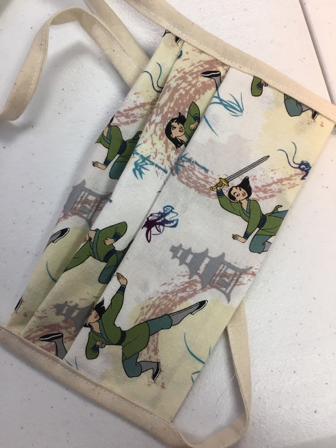 Mulan Disney Face Mask Cotton Cloth With Ties or Ear Elastic Pleated ...