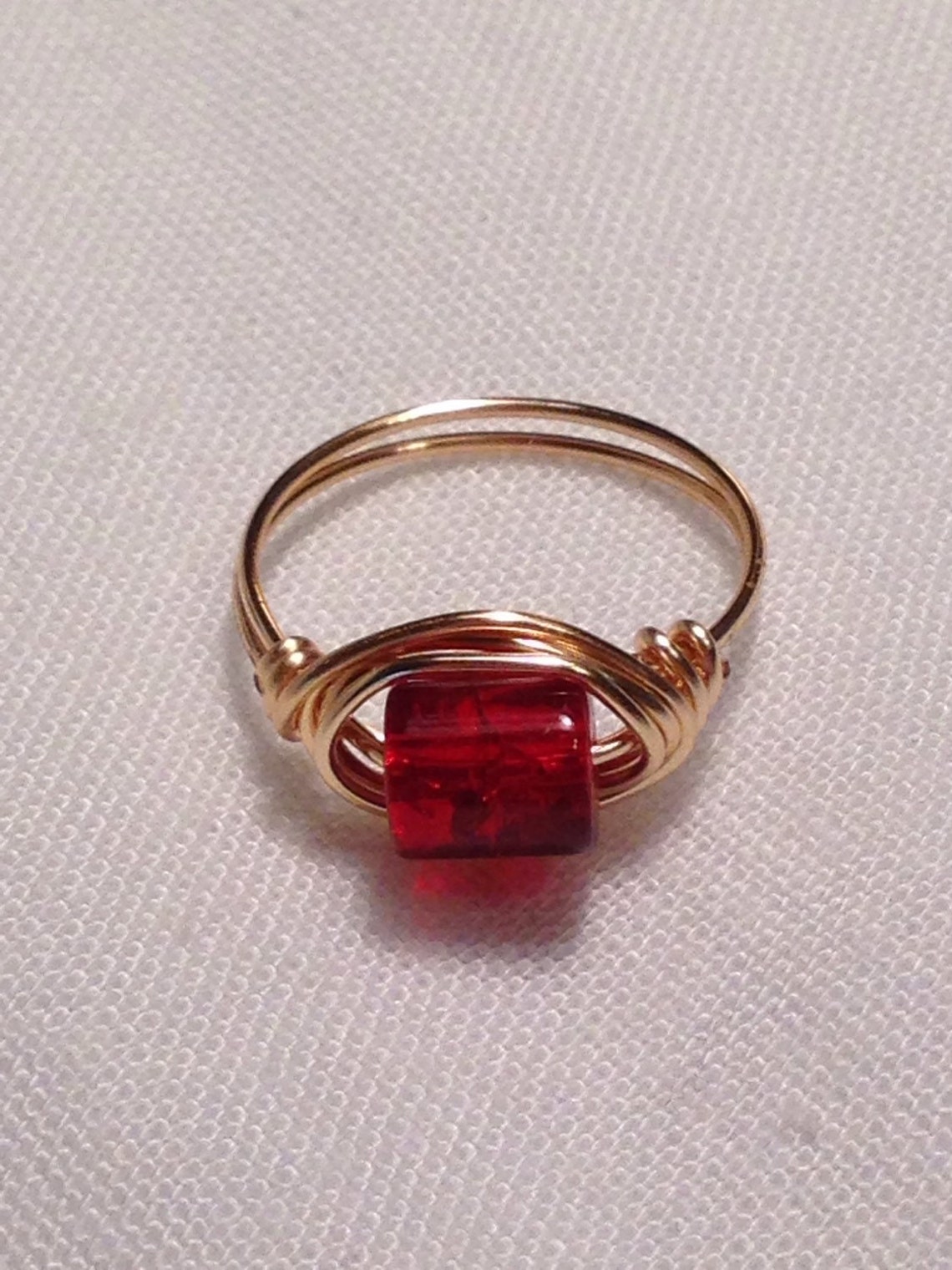Red Crackle Gold Beaded Wire Wrapped Ring - Etsy