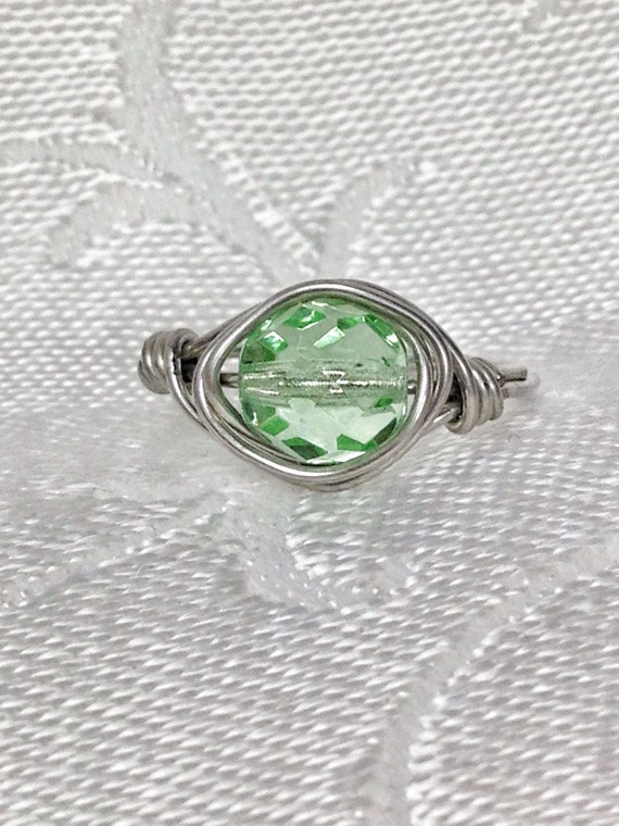Light Green Silver Beaded Wire Wrapped Ring - Etsy