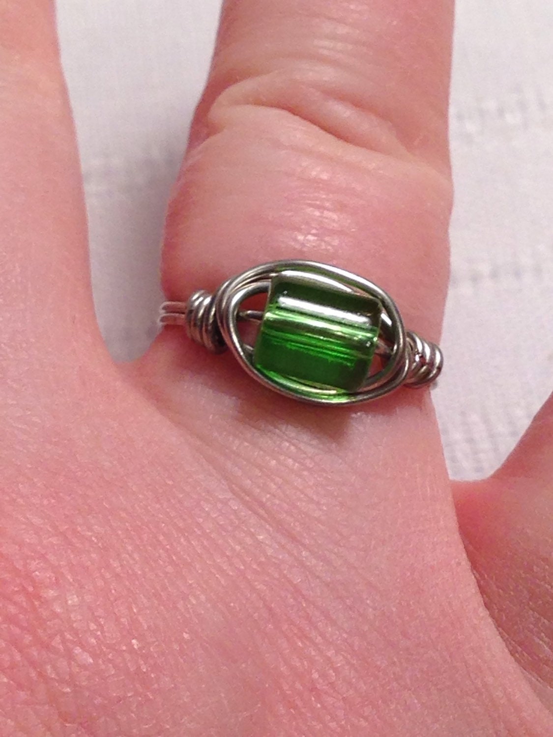 Green Silver Beaded Wire Wrapped Ring - Etsy
