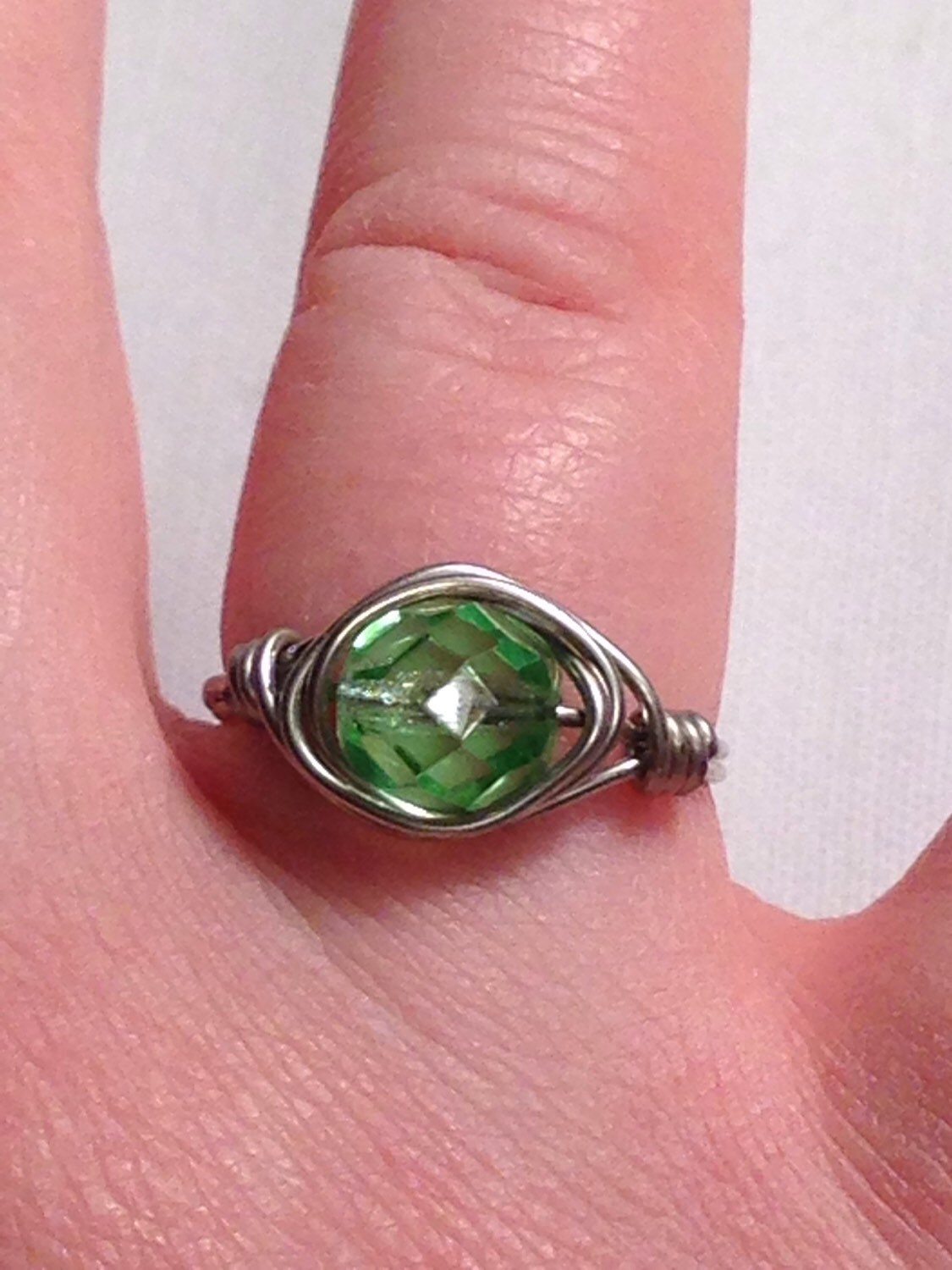 Light Green Silver Beaded Wire Wrapped Ring - Etsy