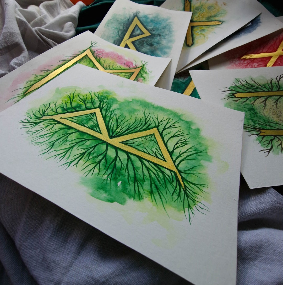 Norse Rune Bjarkan / Berkana Original Watercolor Painting - Etsy