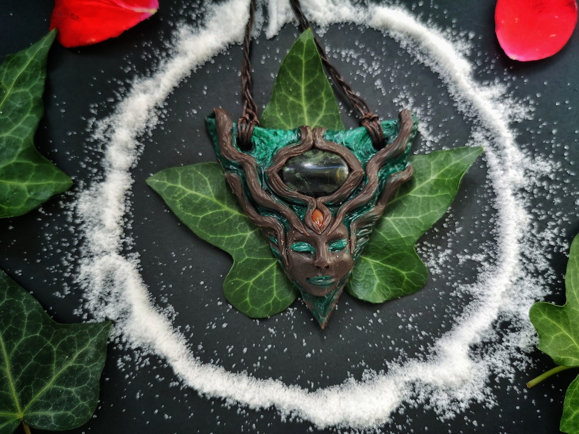 Earth Goddess Crystal Amulet Green Witch Pendant With Kambaba - Etsy UK