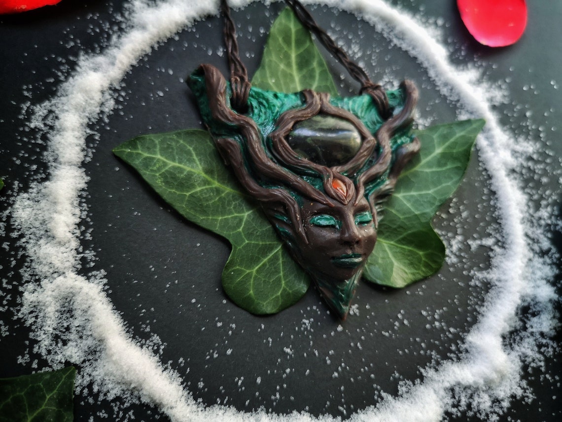 Earth Goddess Crystal Amulet Green Witch Pendant With Kambaba - Etsy UK