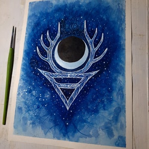 Druid Symbol ''eclipse'', Stag Horns, the Sun, the Moon and the Earth ...