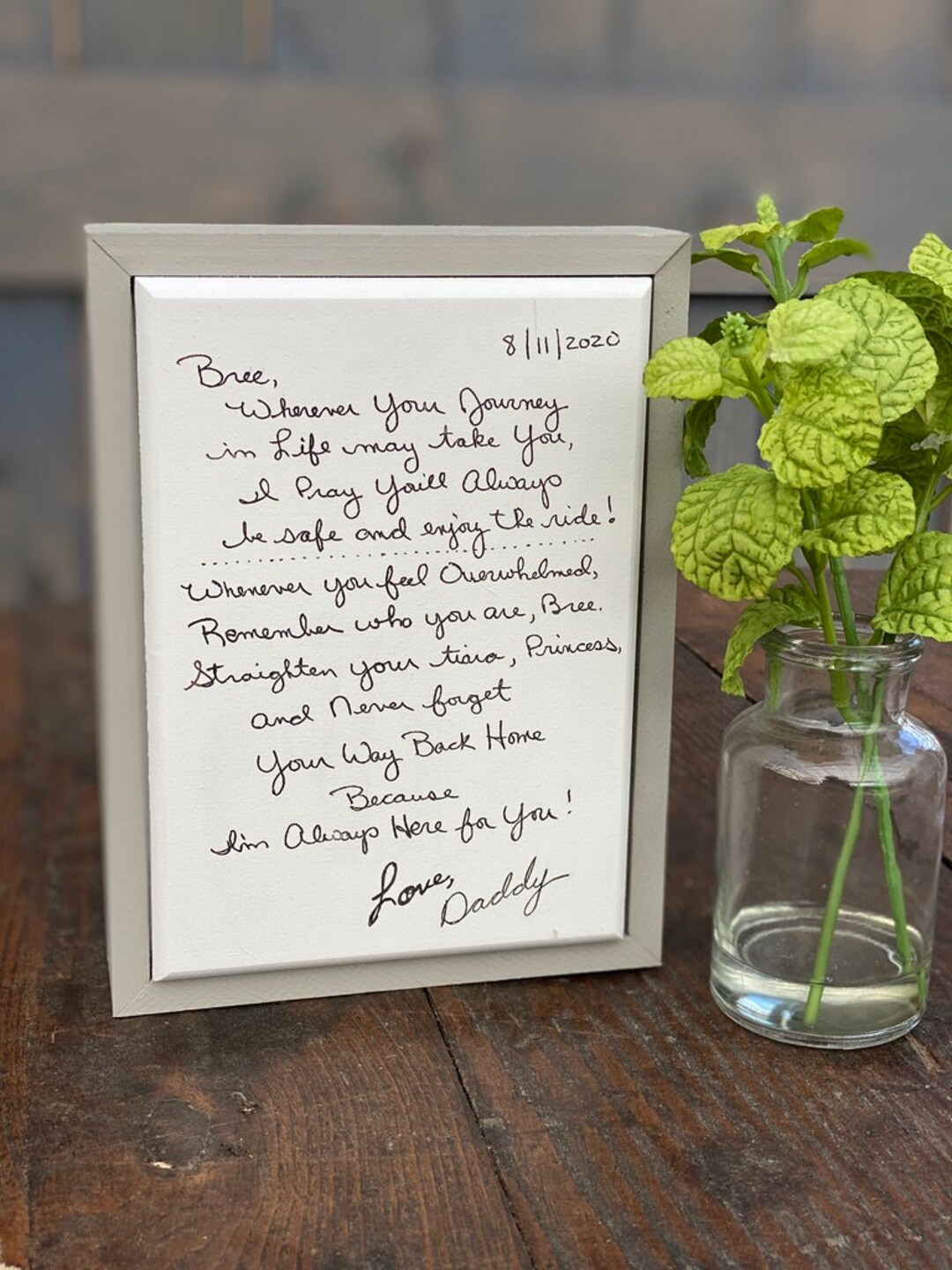 Handwritten Note or Message Engraved Onto White Wood With Grey Frame - Etsy