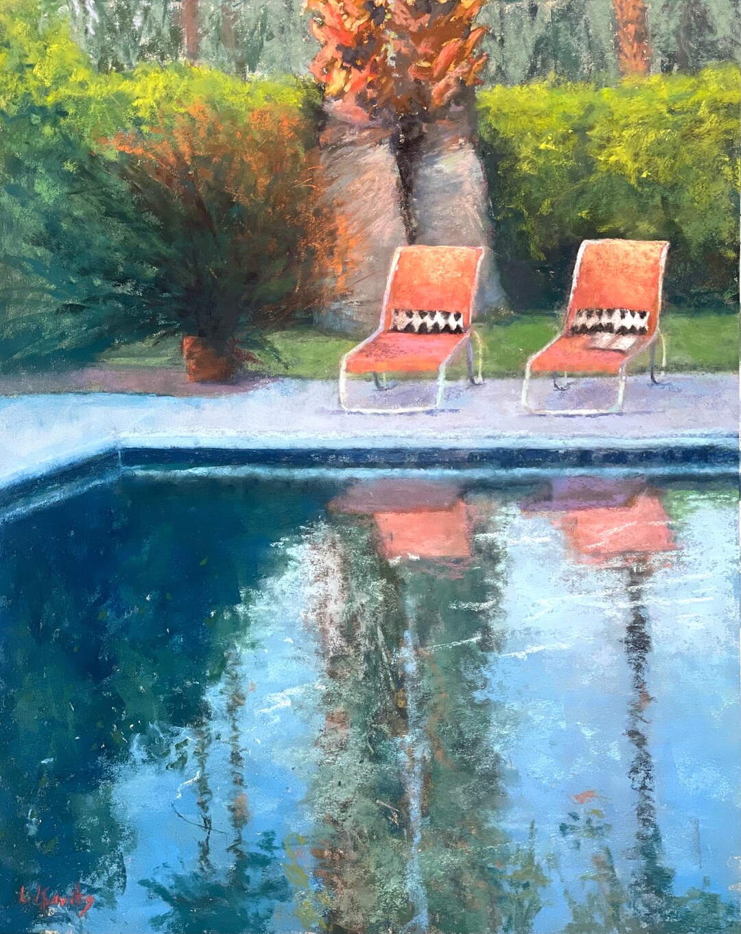 Swimming Pool Tropical Pastel Painting. 16x20” Palm Springs Original ...