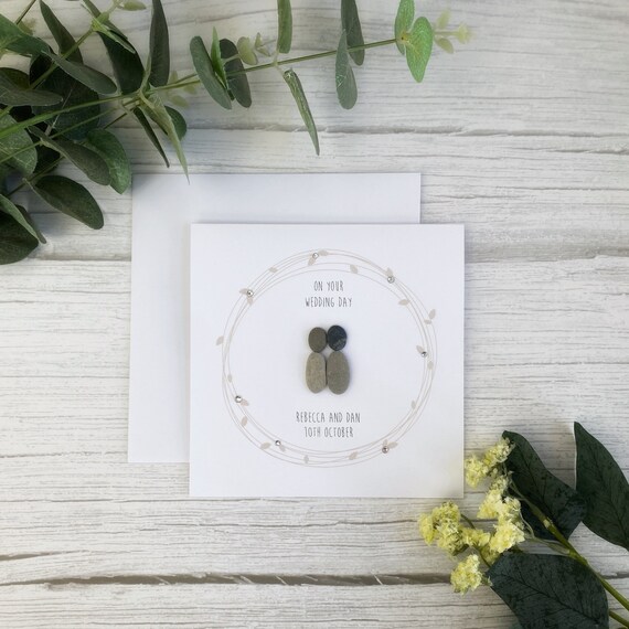 Personalised Wedding Card Pebble Art Wedding Card - Etsy UK