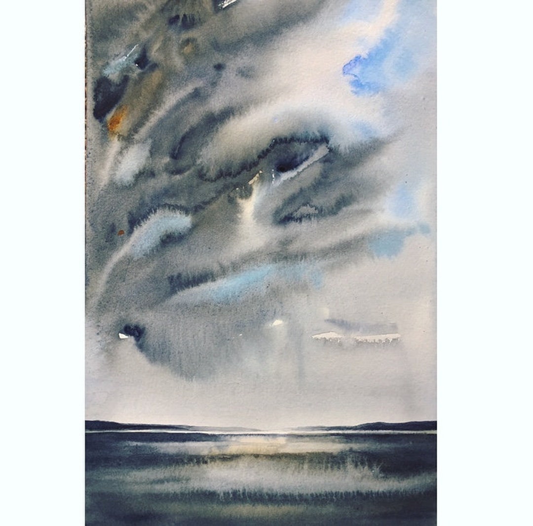 Puget Sound Watercolor, Storm Cloud Watercolor, Storm Over Water ...