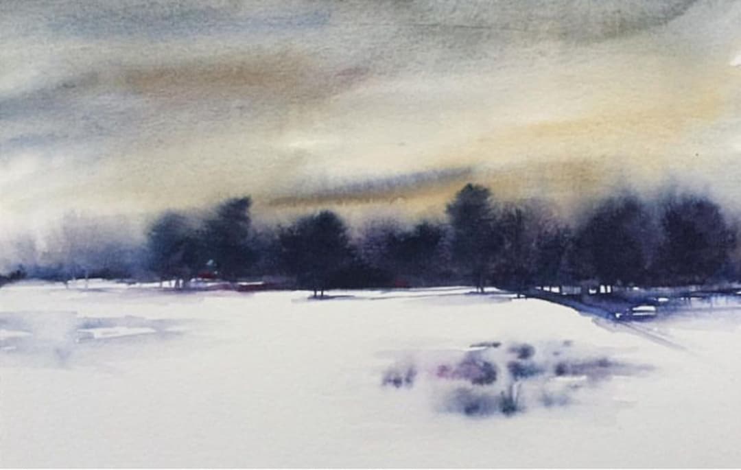 Snow Watercolor, Snow Landscape, Snow Meadow, Snow Painting, Winter ...