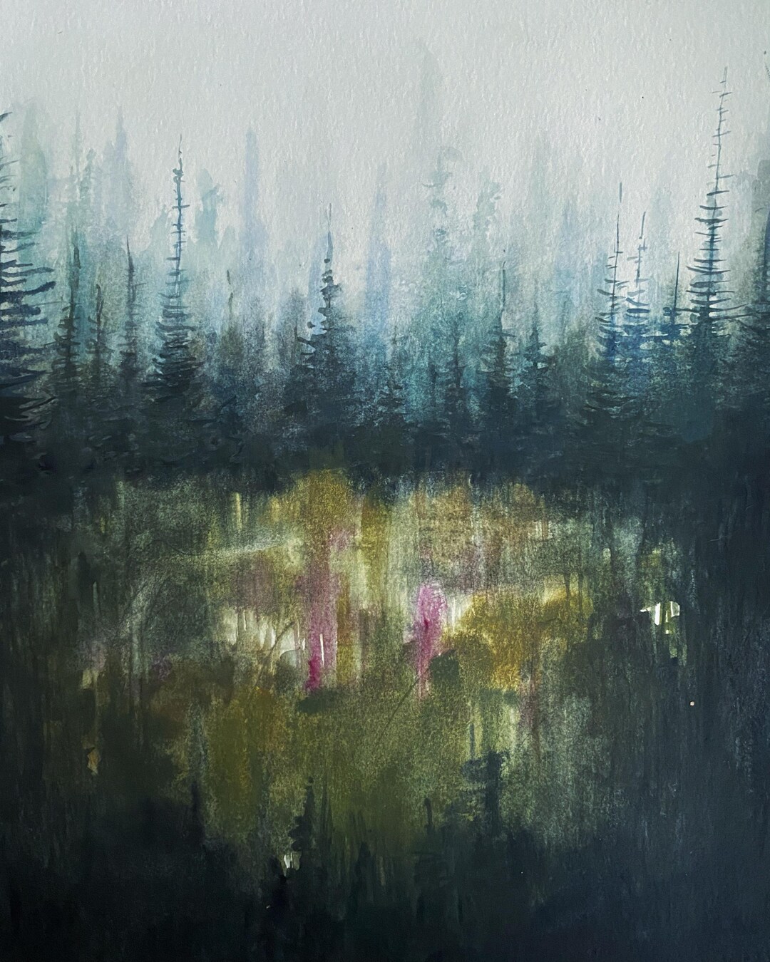 Pacific Northwest Watercolor, Misty Pine Forest, Watercolor Forest, PNW ...