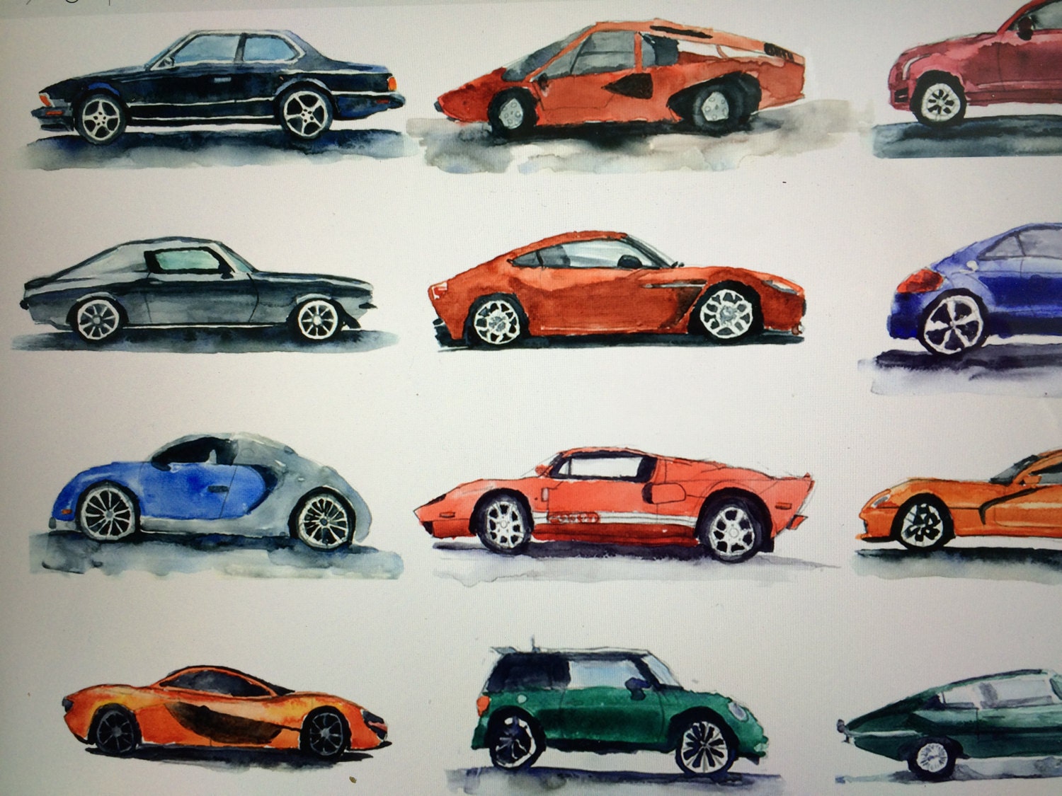 Car poster car watercolors kids car art kids room art car | Etsy