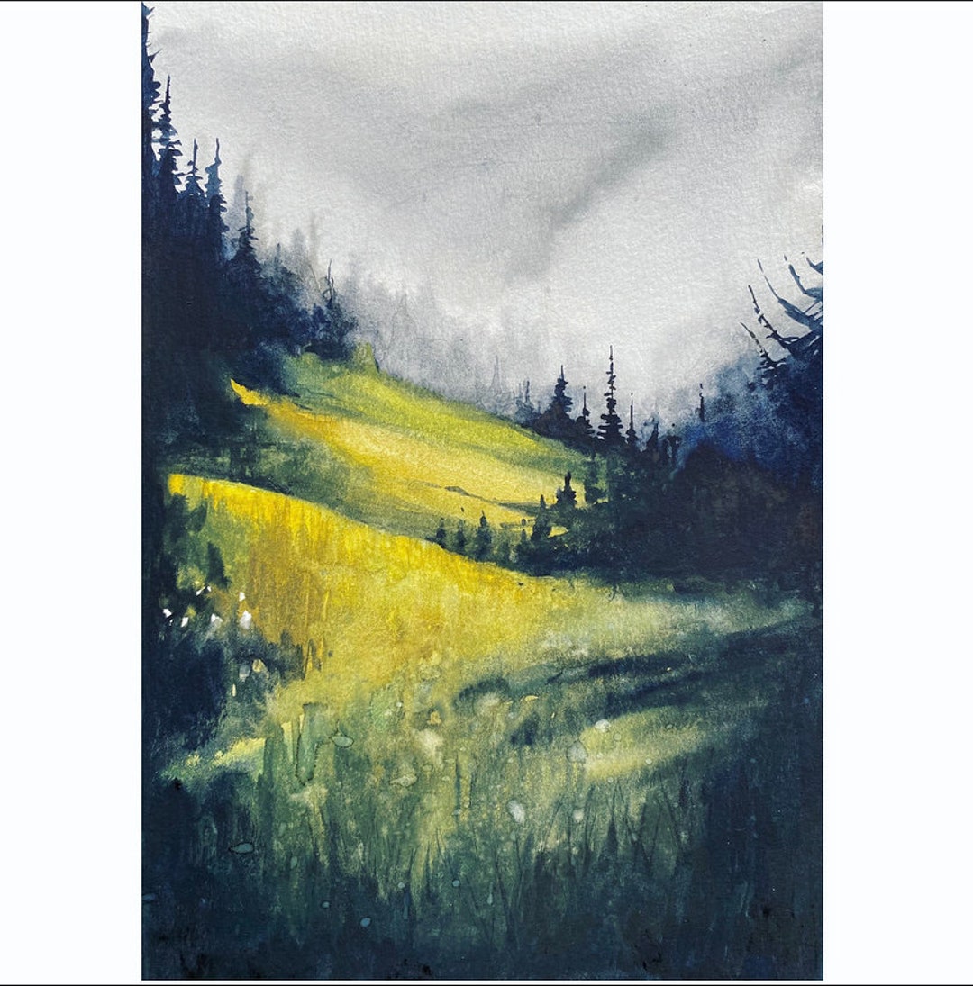 Pacific Northwest Landscape Watercolor, PNW Watercolor, Mountain ...