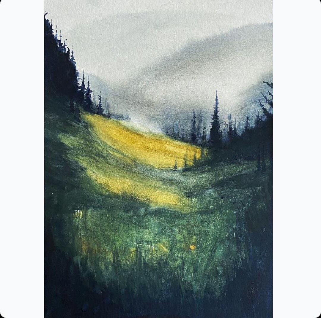 Pacific Northwest Landscape Watercolor, PNW Watercolor, Mountain ...