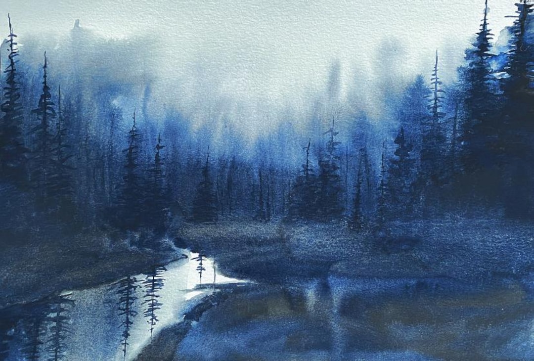 Pacific Northwest Watercolor, Misty Pines, Misty Pines, Mountain Stream ...